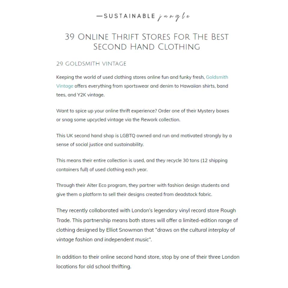 Sustainable Jungle | August 2022 – Goldsmith Vintage Store